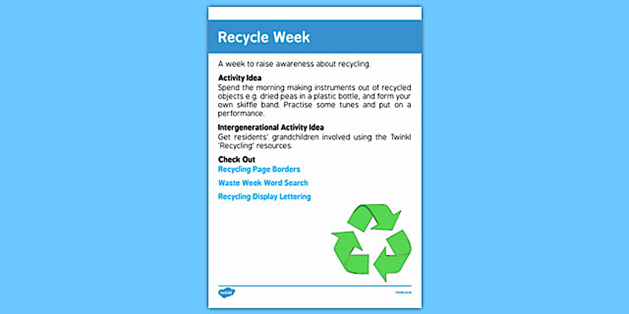 Care Home Calendar Planning June Recycle Week - Twinkl