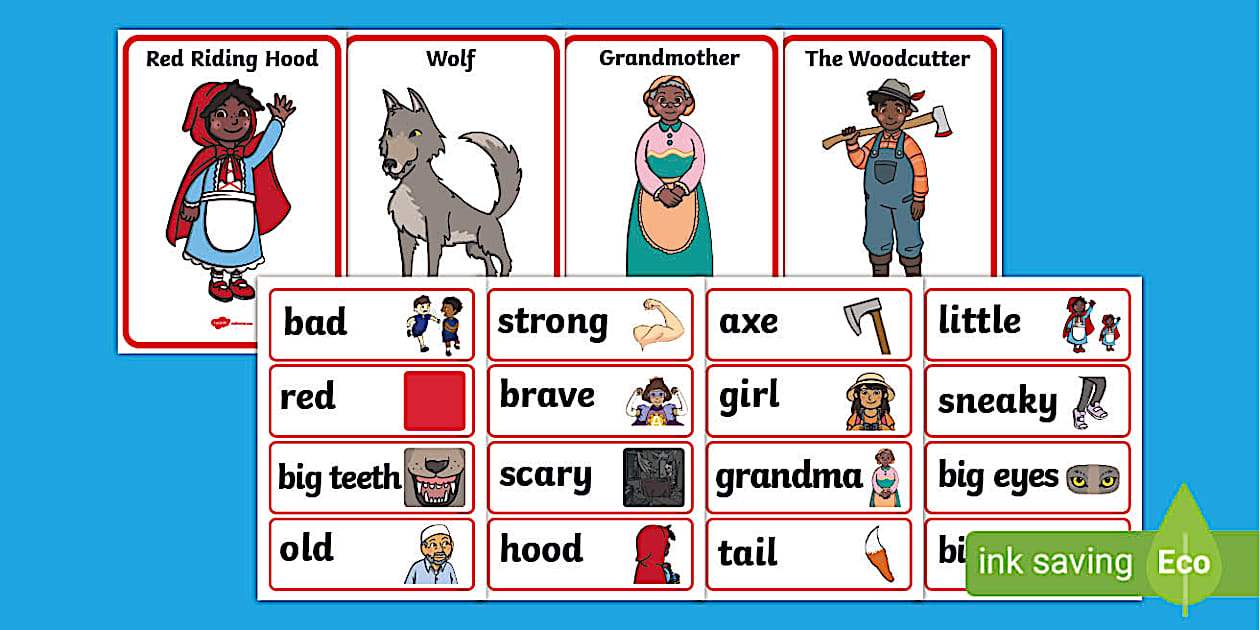 Editable Little Red Riding Hood Character Describing Words Matching ...