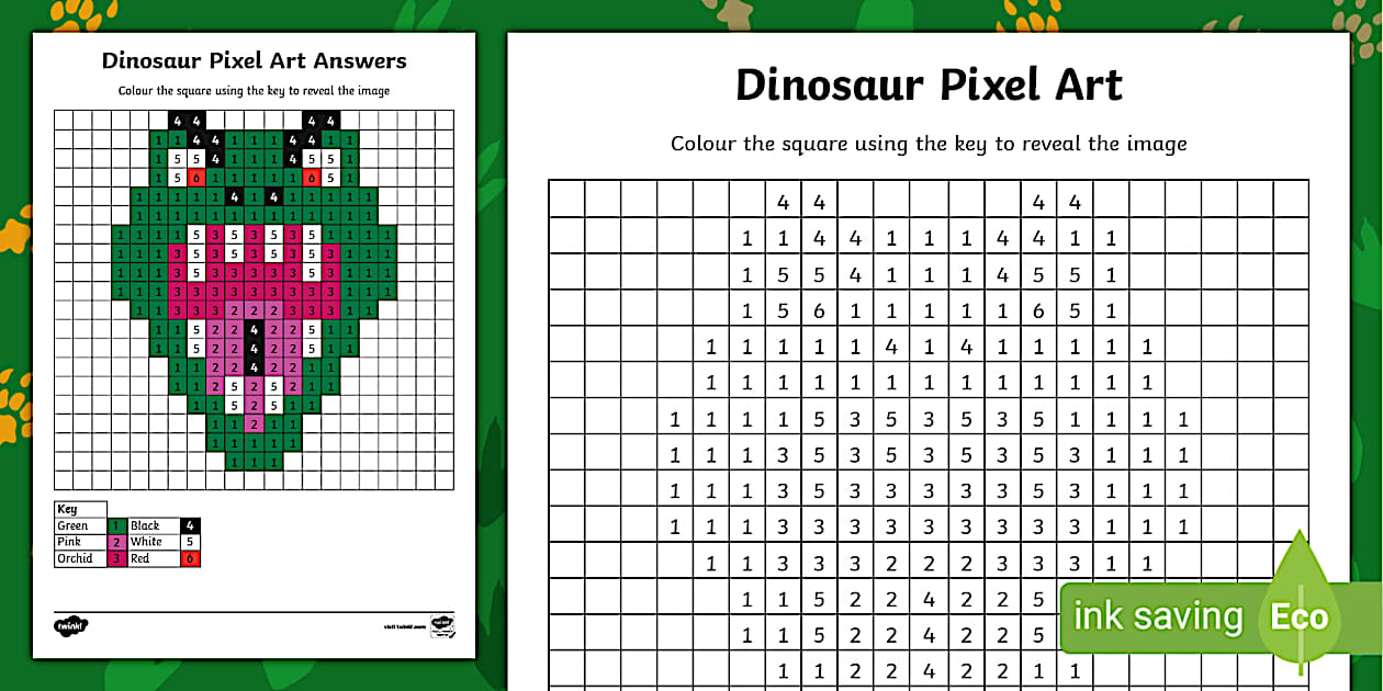 Pixel Dinosaur Colour by Number (teacher made) - Twinkl