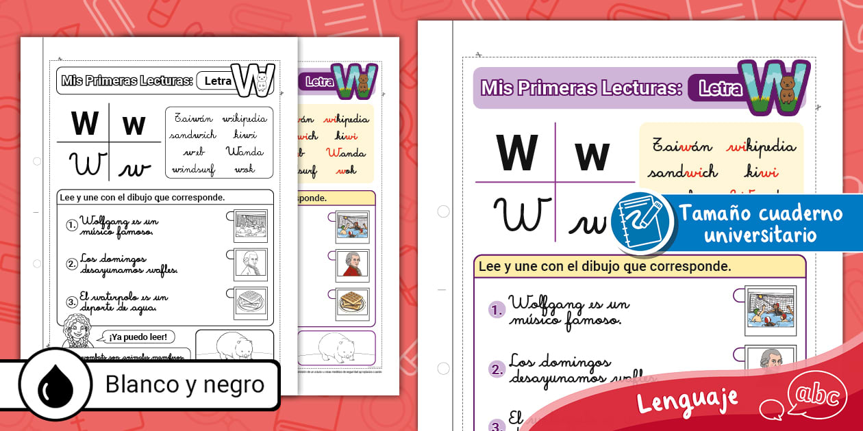 Letra W | Primeras Lecturas | Cursiva | Guía | W | Actividad