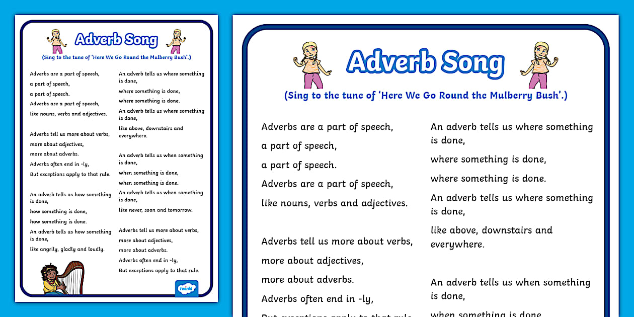 Adverb Song Display Poster (teacher made) - Twinkl