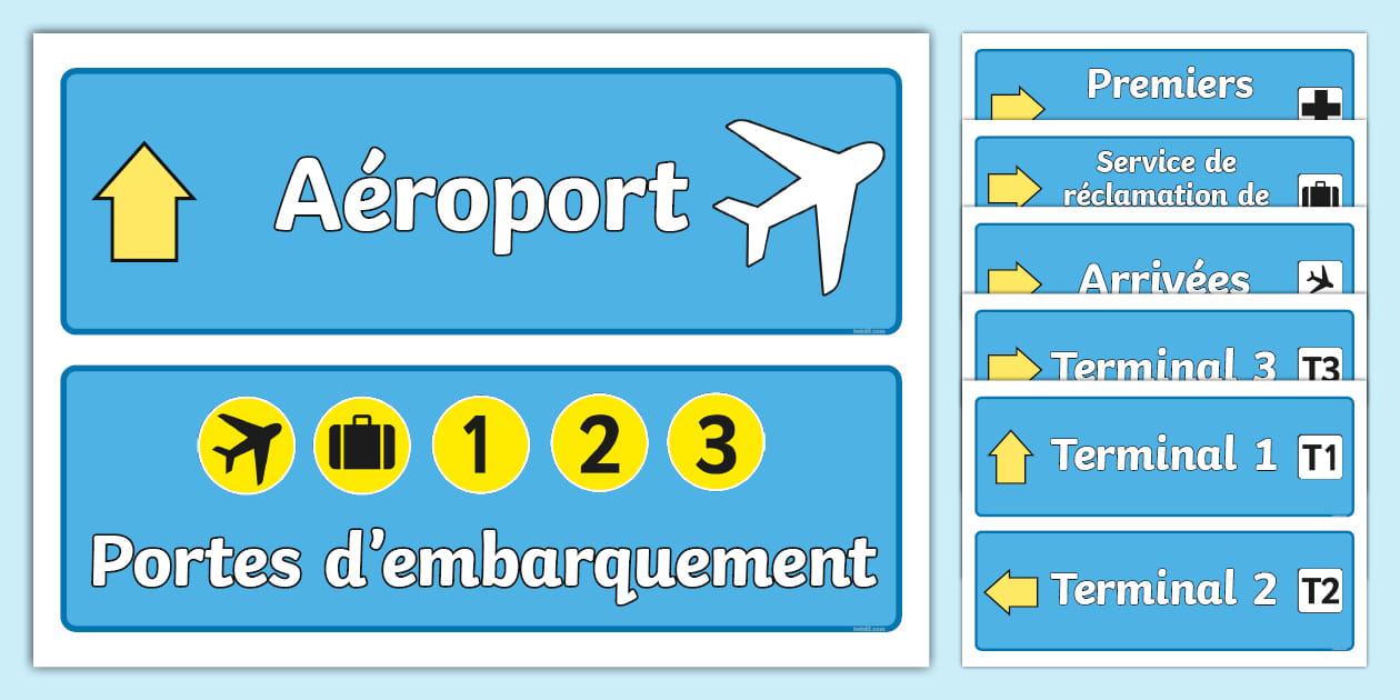 Panneaux de l'aéroport pour jeu de rôle,expression,orale