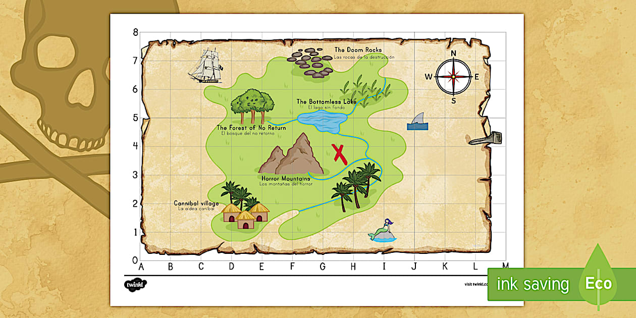 Editable Pirate Treasure Map US English/Spanish (Latin) - Guía de trabajo