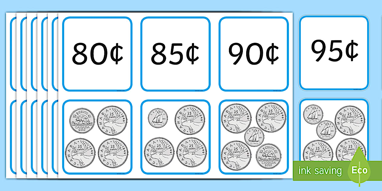 Canadian Money Matching Game | Money Matching Cards to $1