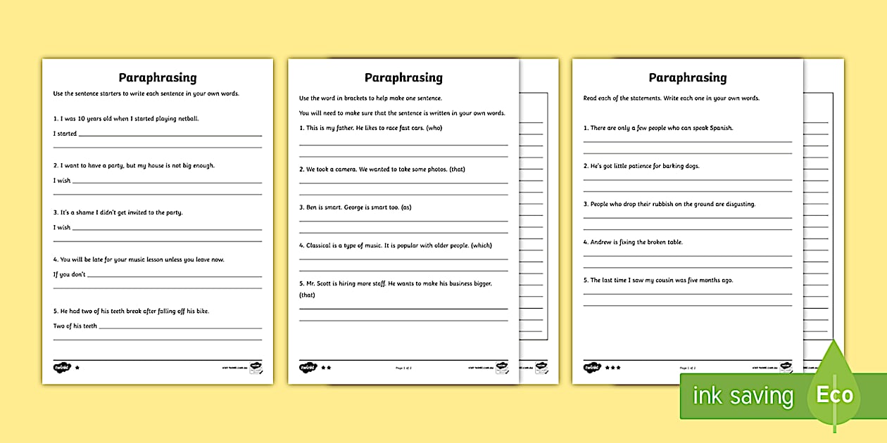 TAS Paraphrasing Set 2 Differentiated Worksheets - Twinkl
