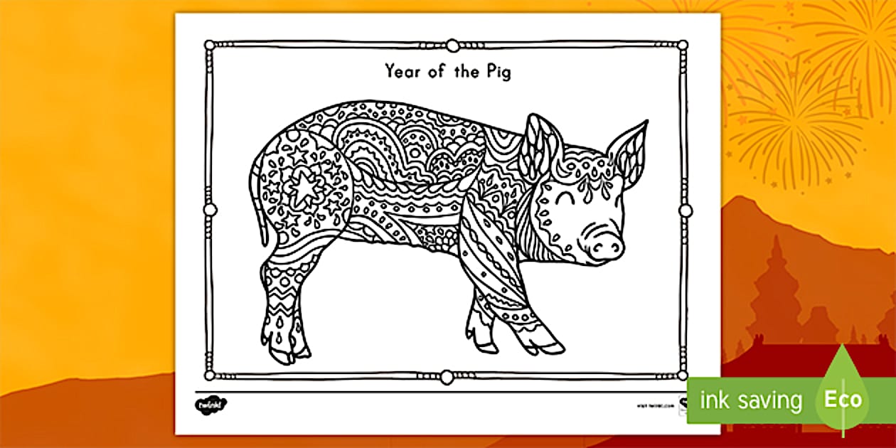Year of the Pig Chinese New Year Coloring Page | Twinkl