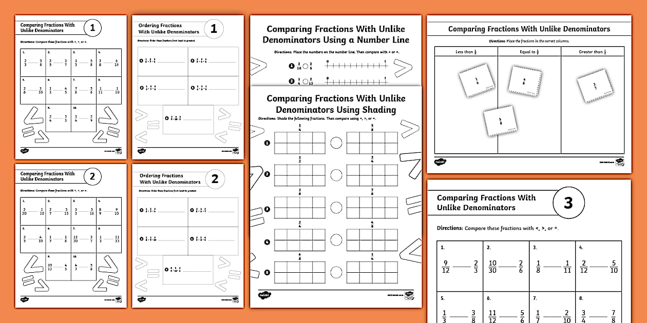 Comparing Fractions With Unlike Denominators Practice Pack