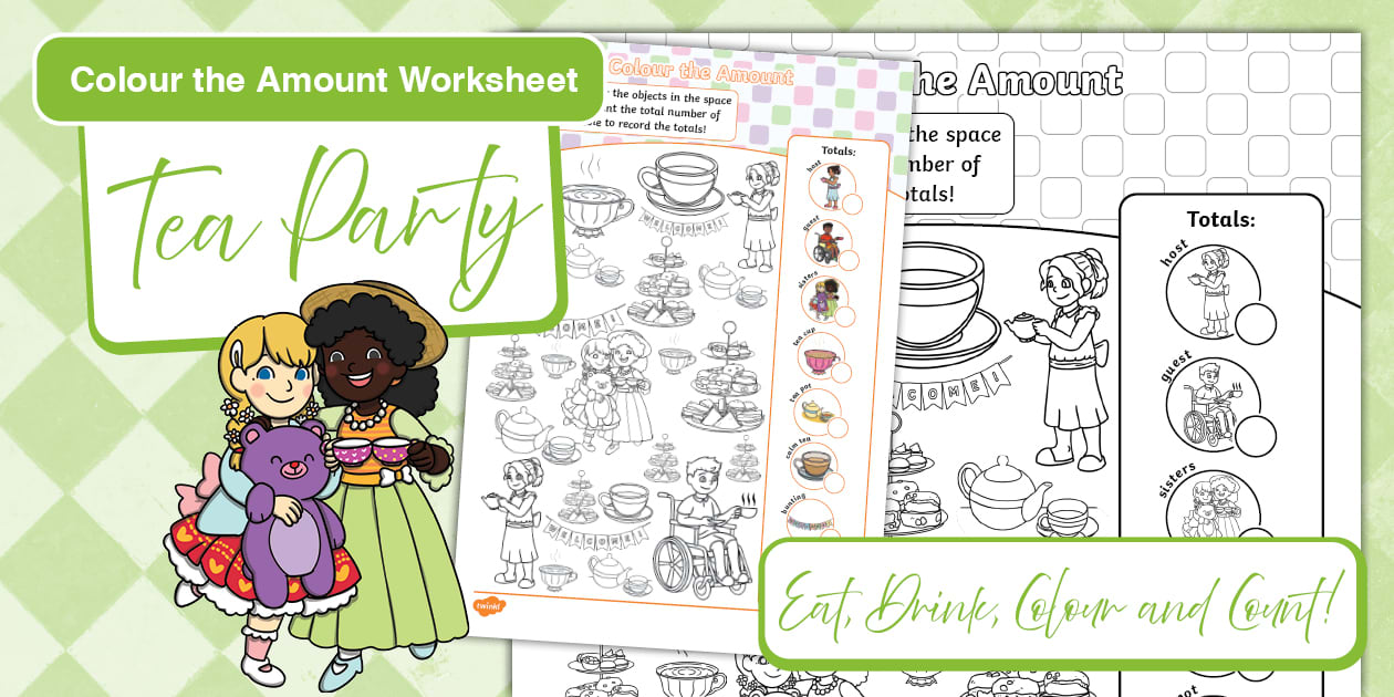 Tea Party Colour the Amount Worksheet