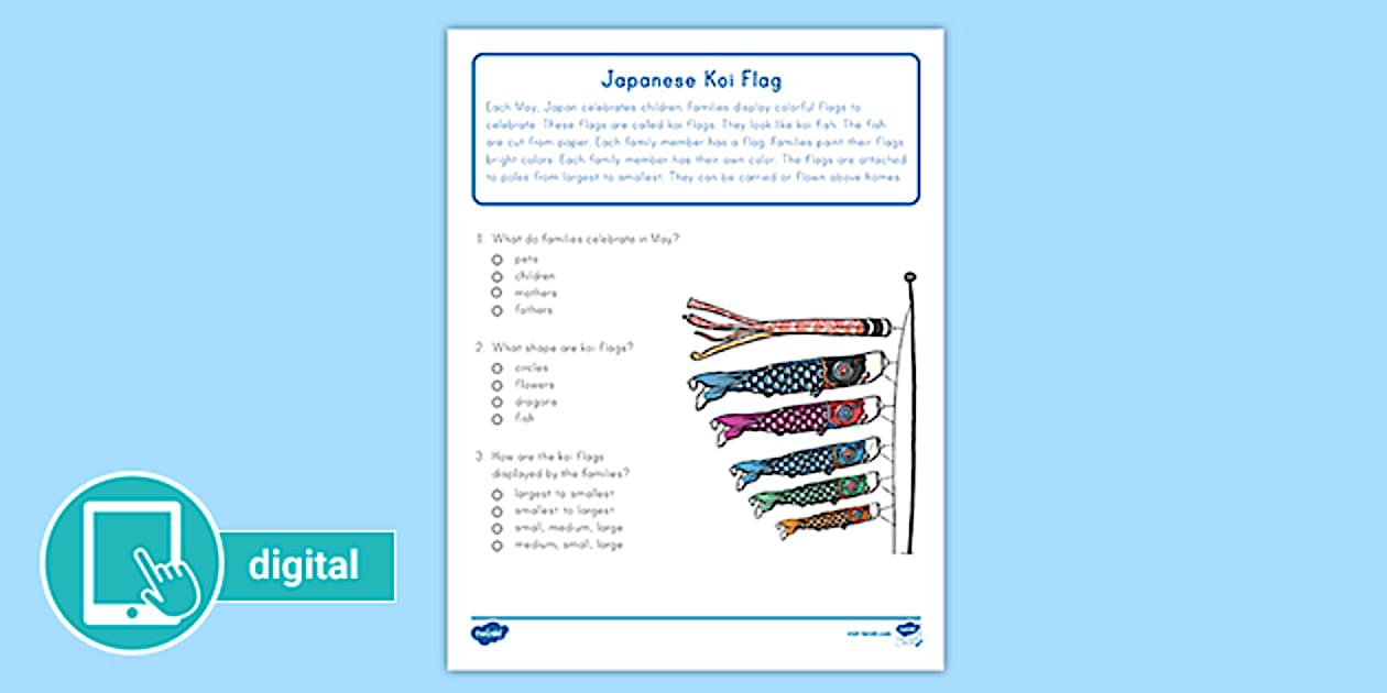 First Grade Japanese Koi Flag Reading Passage Comprehension Activity