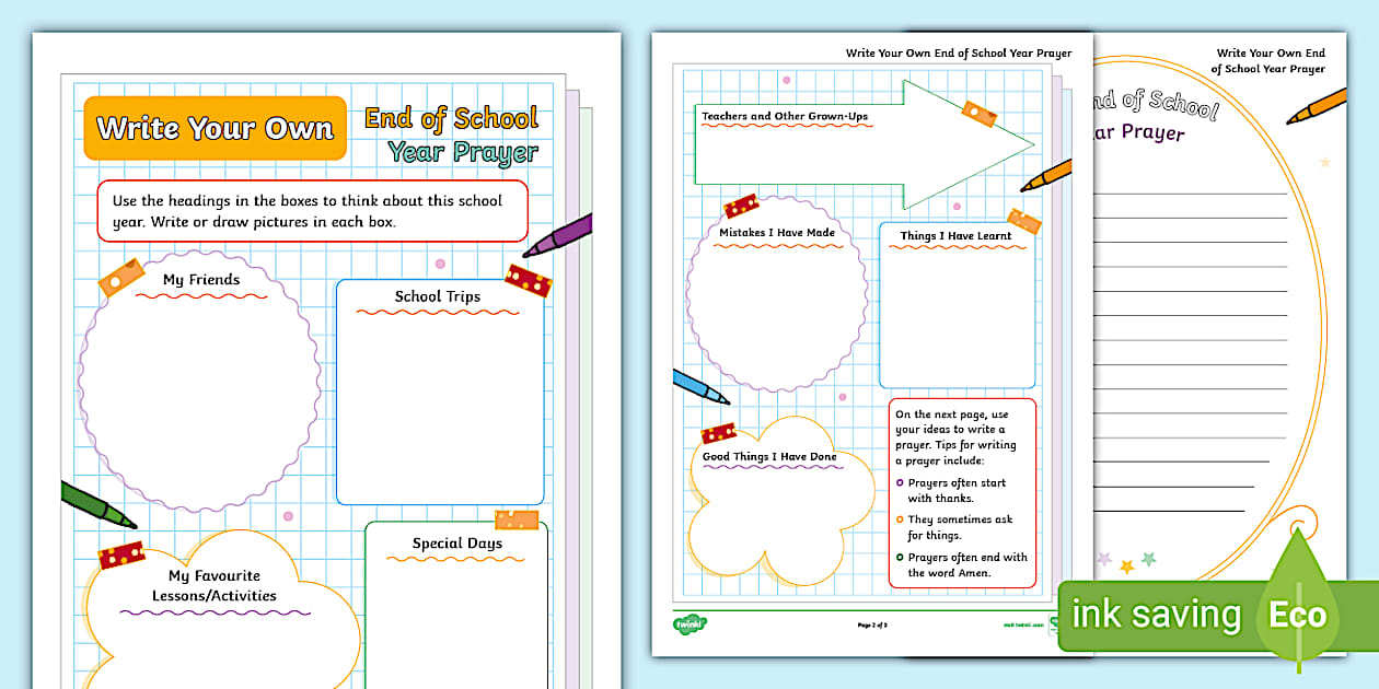 Write Your Own End of School Prayer Activity (teacher made)