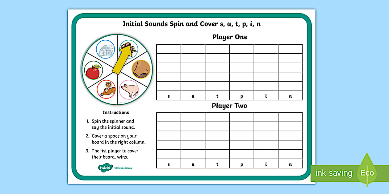 VIC Initial Sounds Spin and Cover 's, a, t, p, i, n' Board Game
