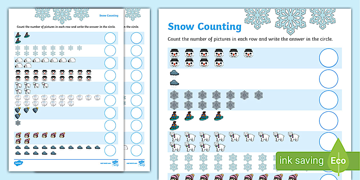 👉 Snow Counting Worksheet up to 20 (Teacher-Made)