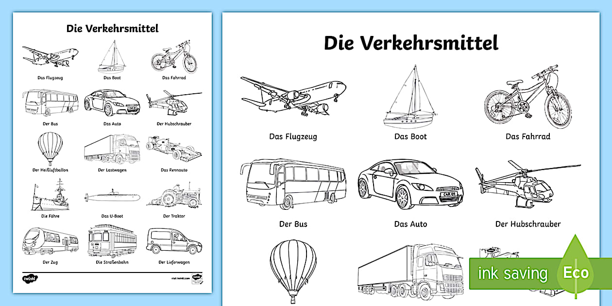 Transport Words - German Colouring Sheet
