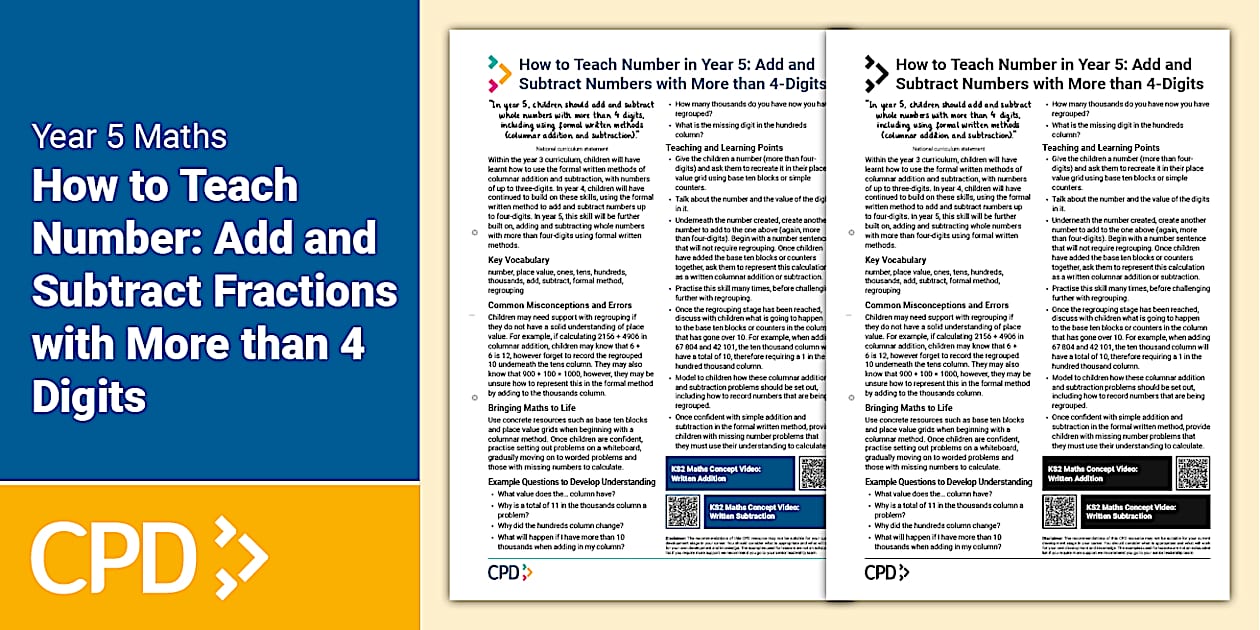 How to Teach Number in Year 5: Add and Subtract Numbers with More than
