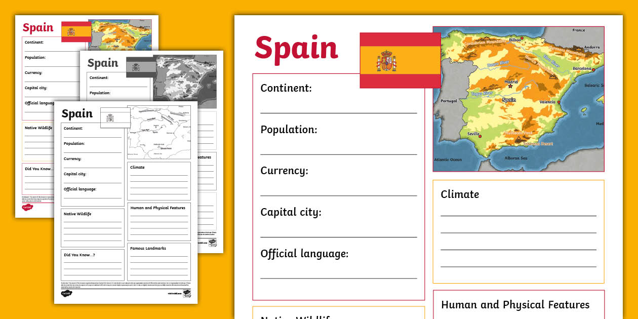 Spain Fact File Template (Teacher-Made) - Twinkl