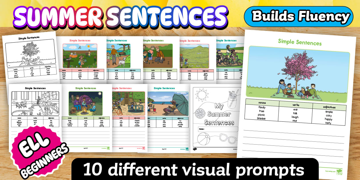 Writing Simple Summer Sentences Booklet for ELL - Twinkl