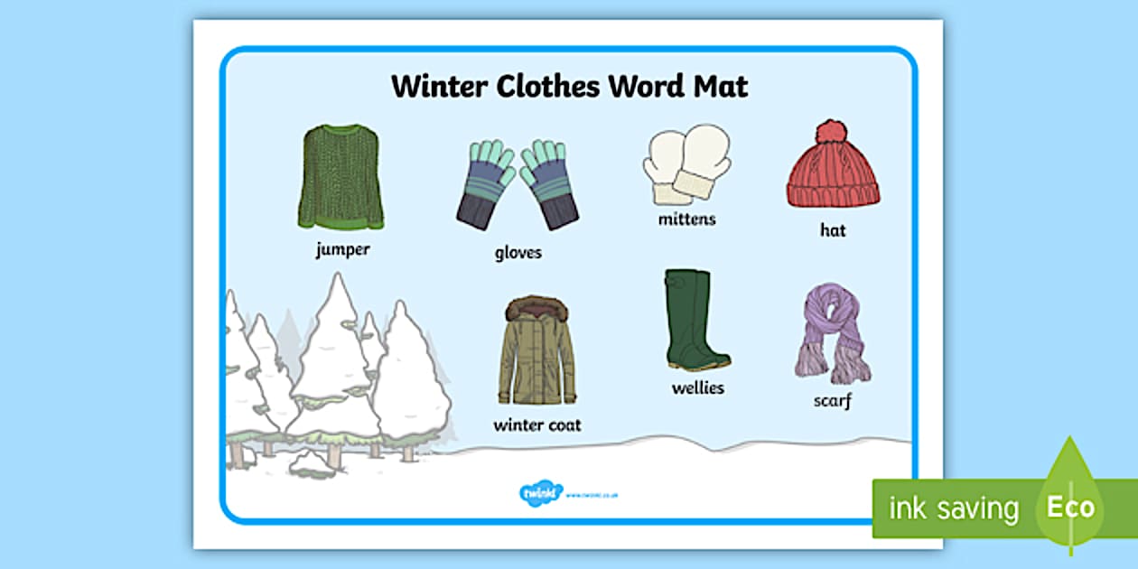 Cursive Winter Clothes Word Mat (teacher made) - Twinkl