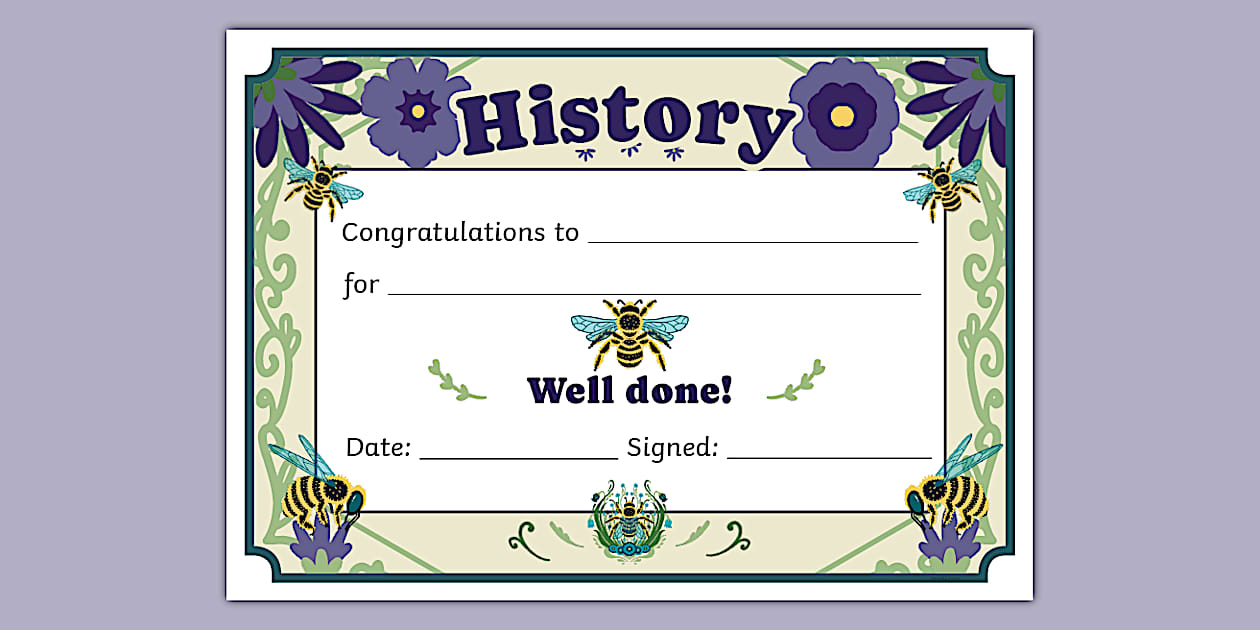 Bee-Themed History Certificate (teacher made) - Twinkl