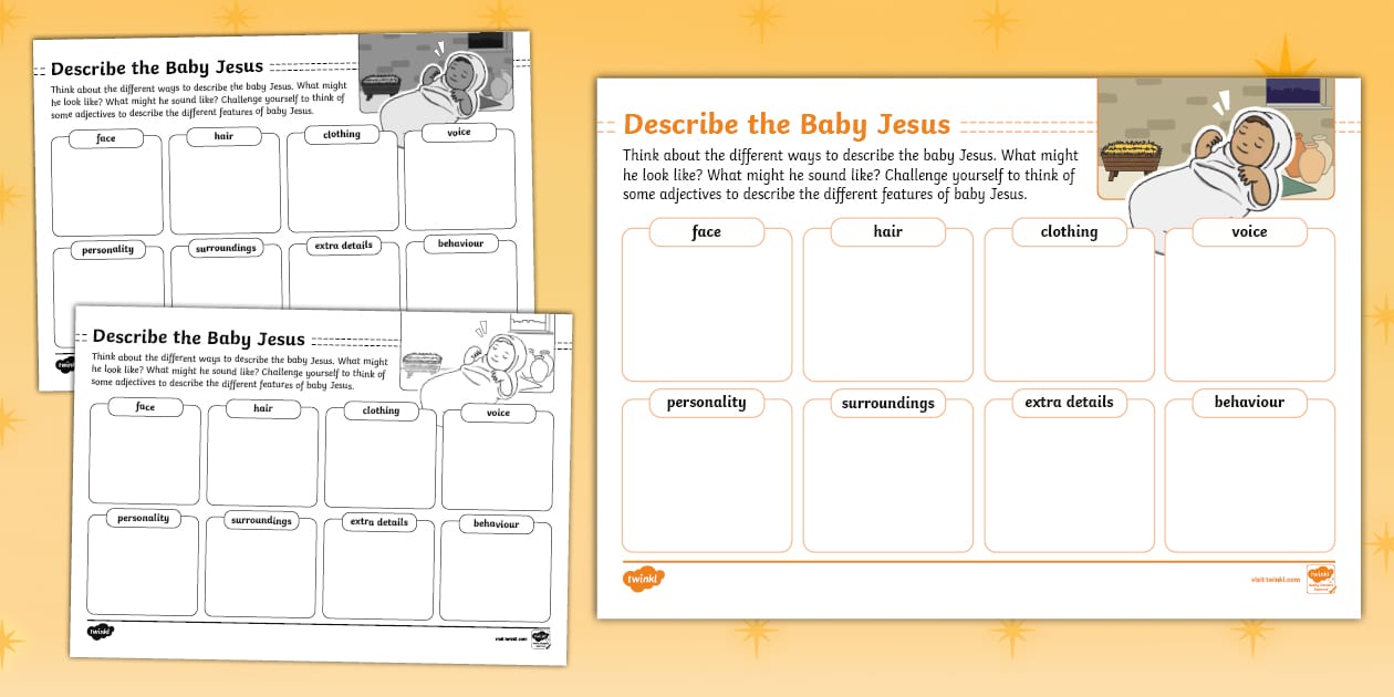 Baby Jesus Adjectives Worksheet (teacher made) - Twinkl