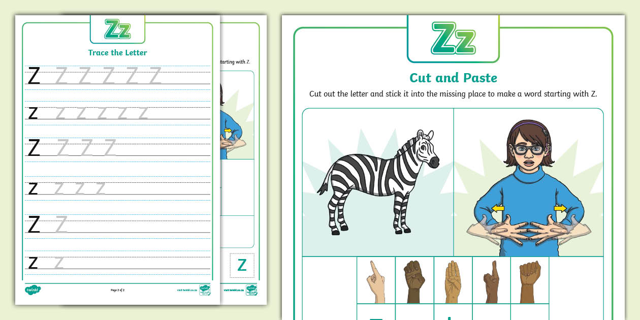 Letter Z Handwriting Worksheet with SASL (teacher made)