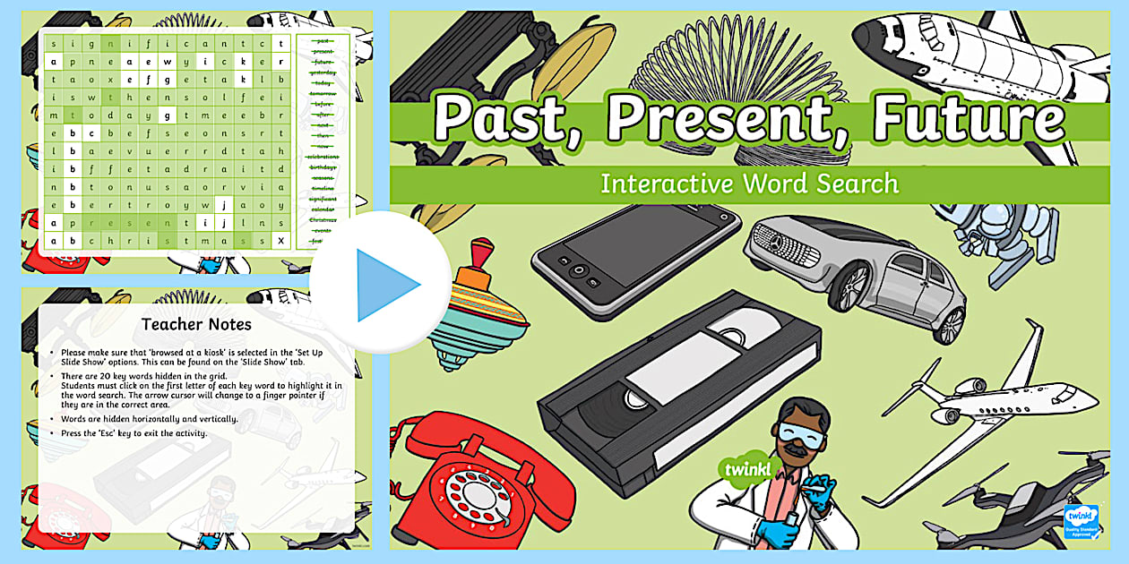 Past, Present, Future Interactive Word Search (teacher made)