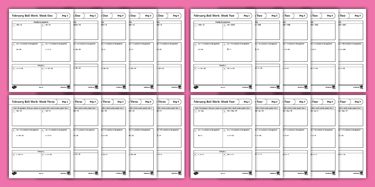 Sixth Grade Math February Bell Work Bundle (teacher made)