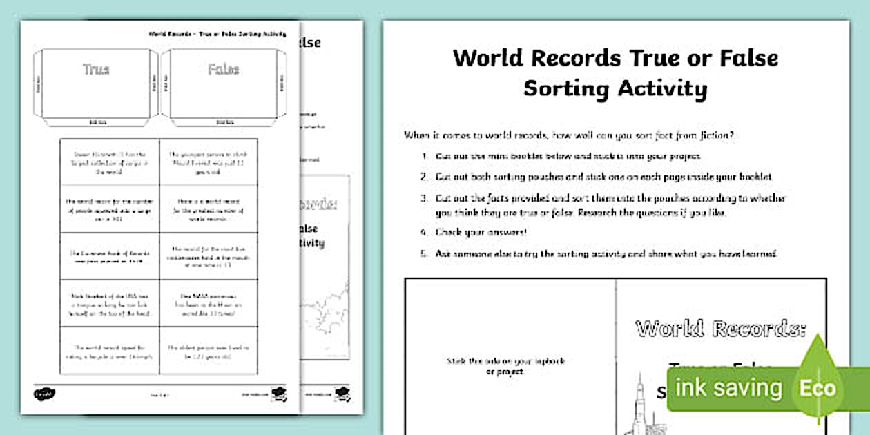 World Records True or False Sorting Activity - Twinkl