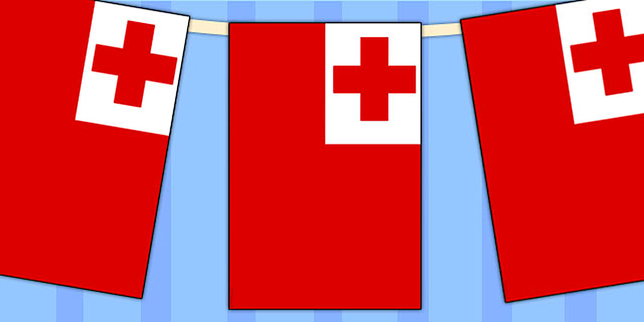 Black and White Tongan Flag Display Bunting - Twinkl
