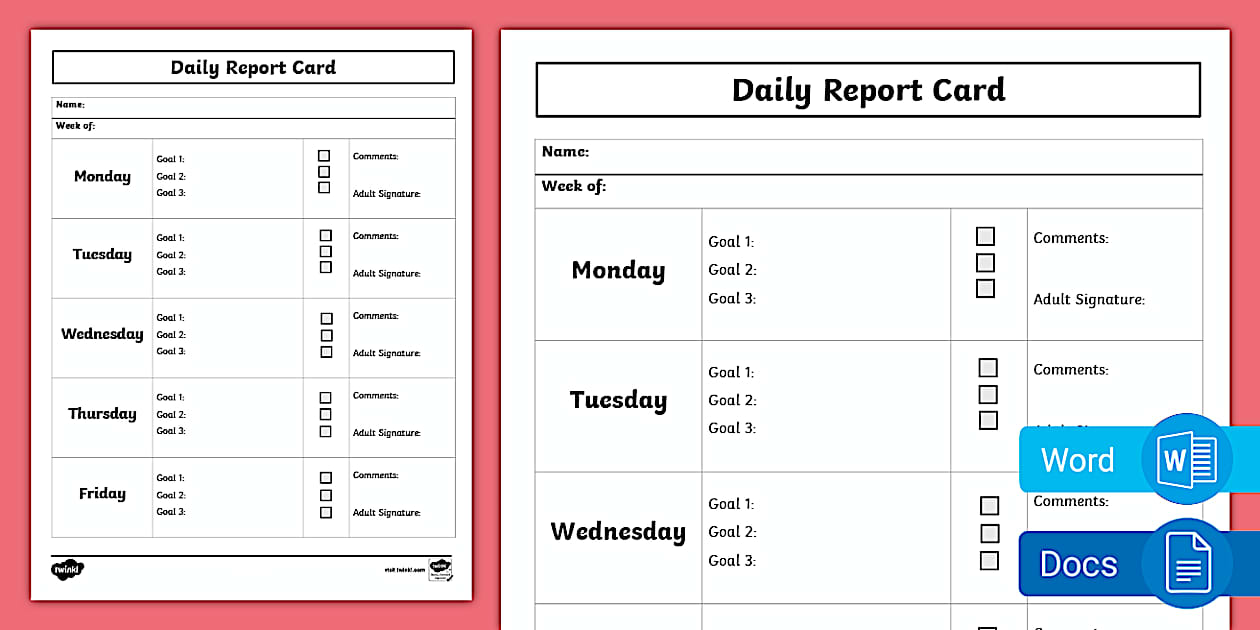 Editable Daily Report Card - Twinkl