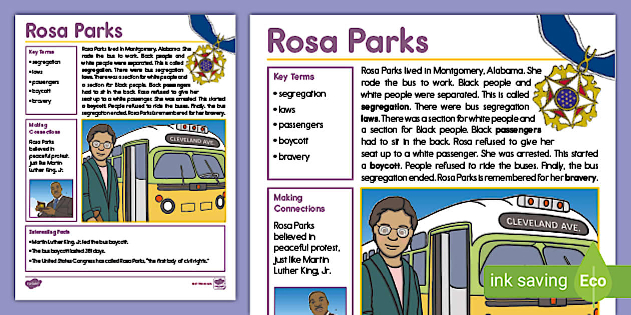 Kindergarten Rosa Parks Fact File | Twinkl USA - Twinkl