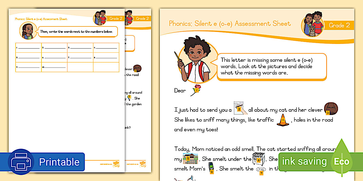 Grade 2 Phonics: o-e (silent e) Assessment Sheet