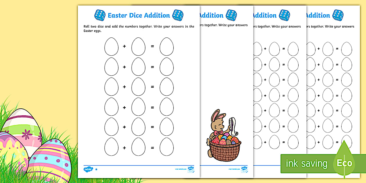 Differentiated Easter Dice Addition Worksheet / Worksheet