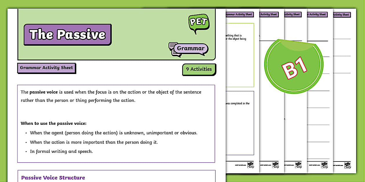 B1 Preliminary (PET) - Passive Grammar Activities - Twinkl
