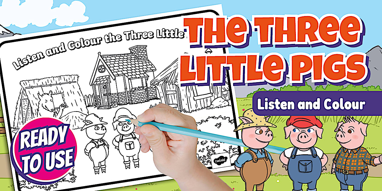 The Three Little Pigs Listening Colouring Activity Sheet