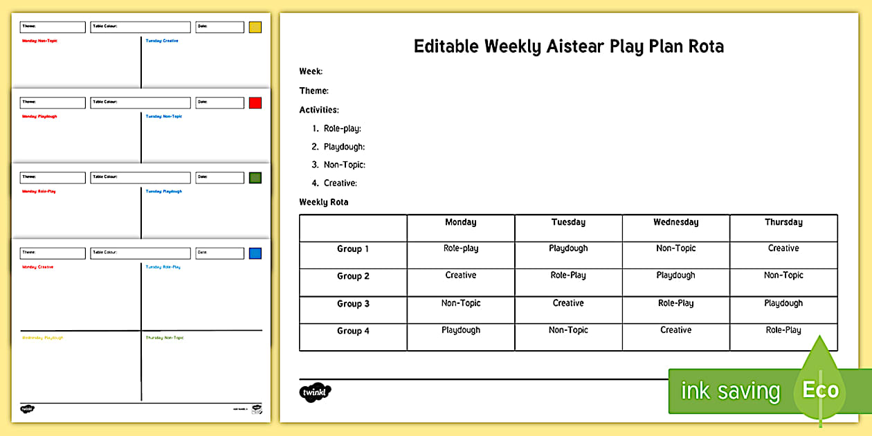 Editable Weekly Aistear Play Plan Rota Resource Pack