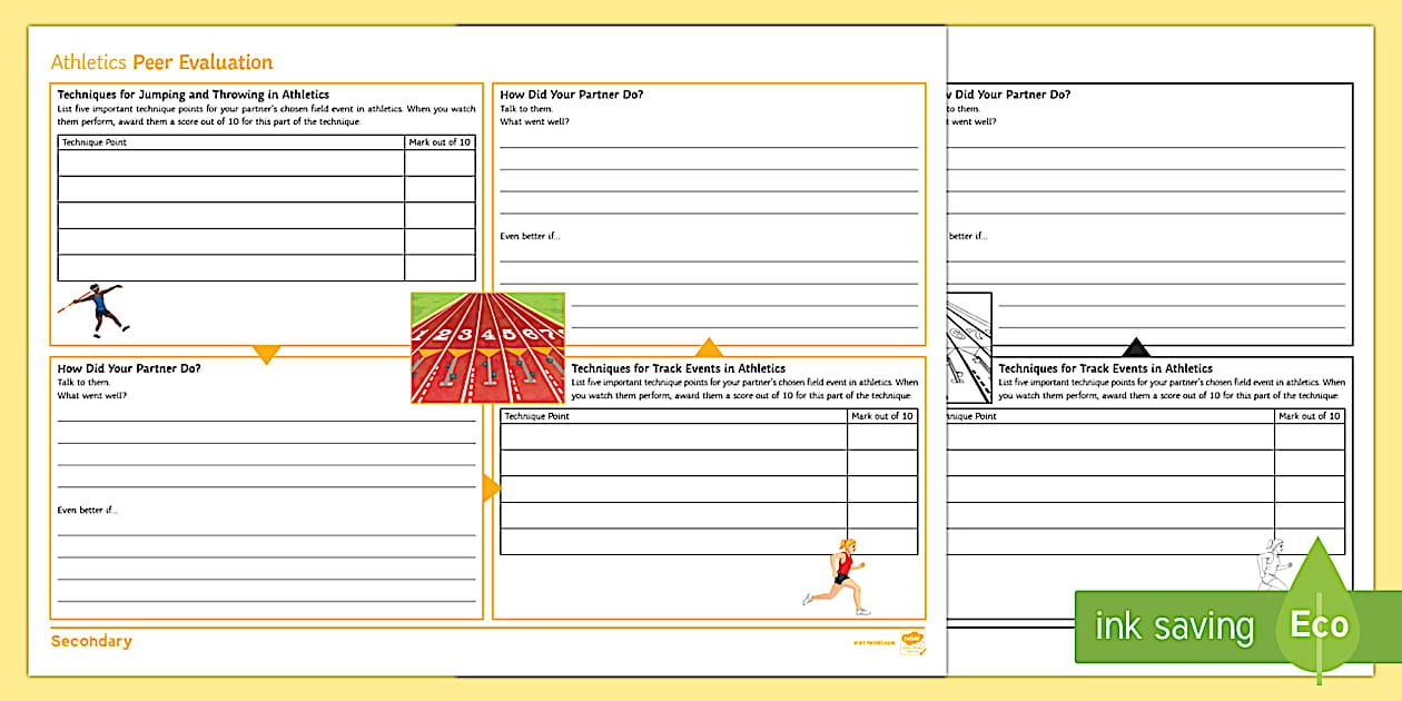 Athletics Peer Evaluation Worksheet / Worksheet - Twinkl