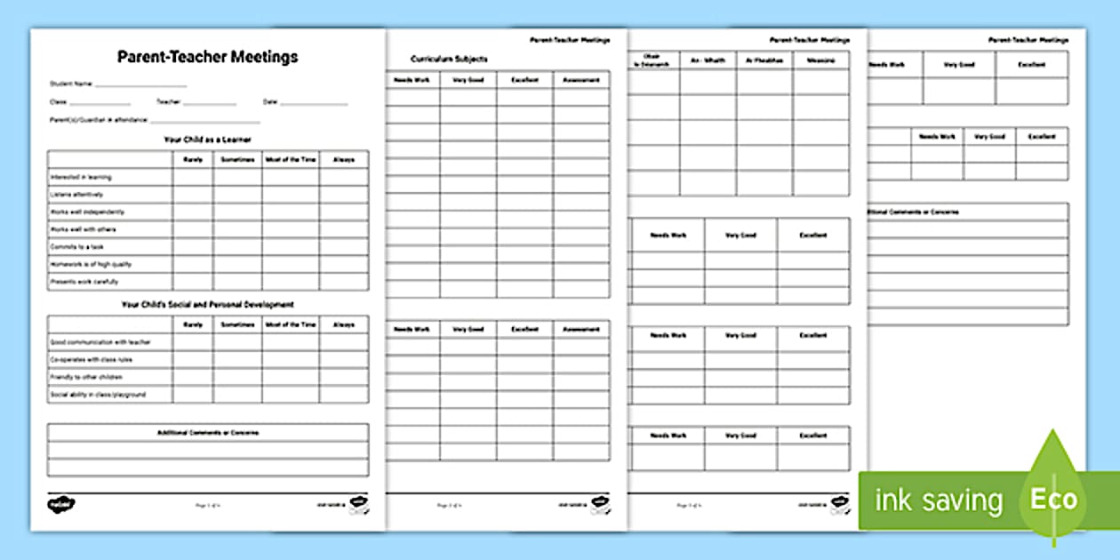 Sixth Class Parent Teacher Meeting Planning Template