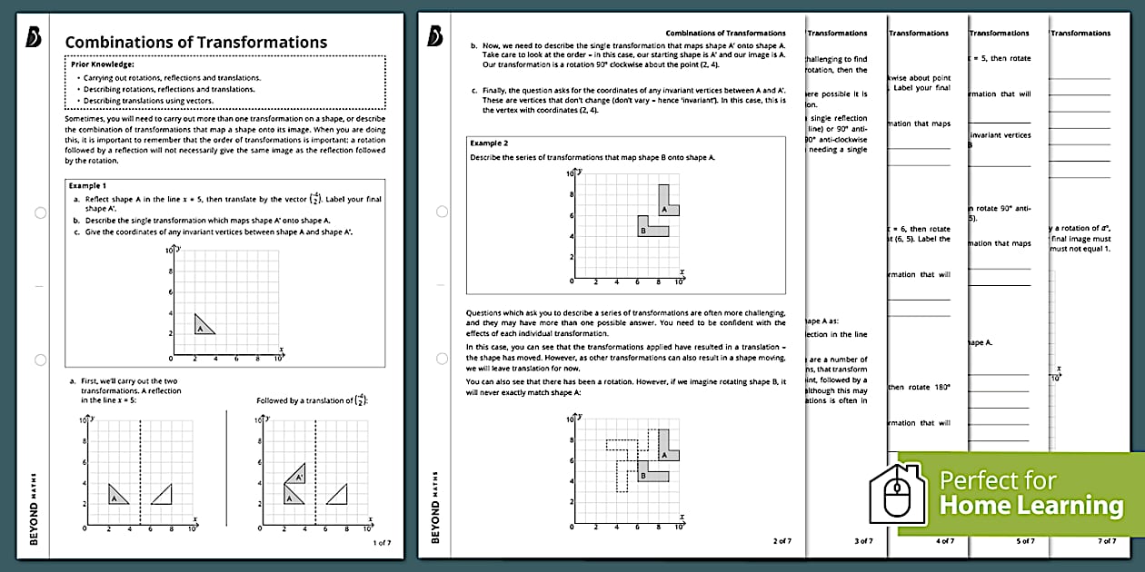 👉 Combinations of Transformations Worksheet | GCSE Maths