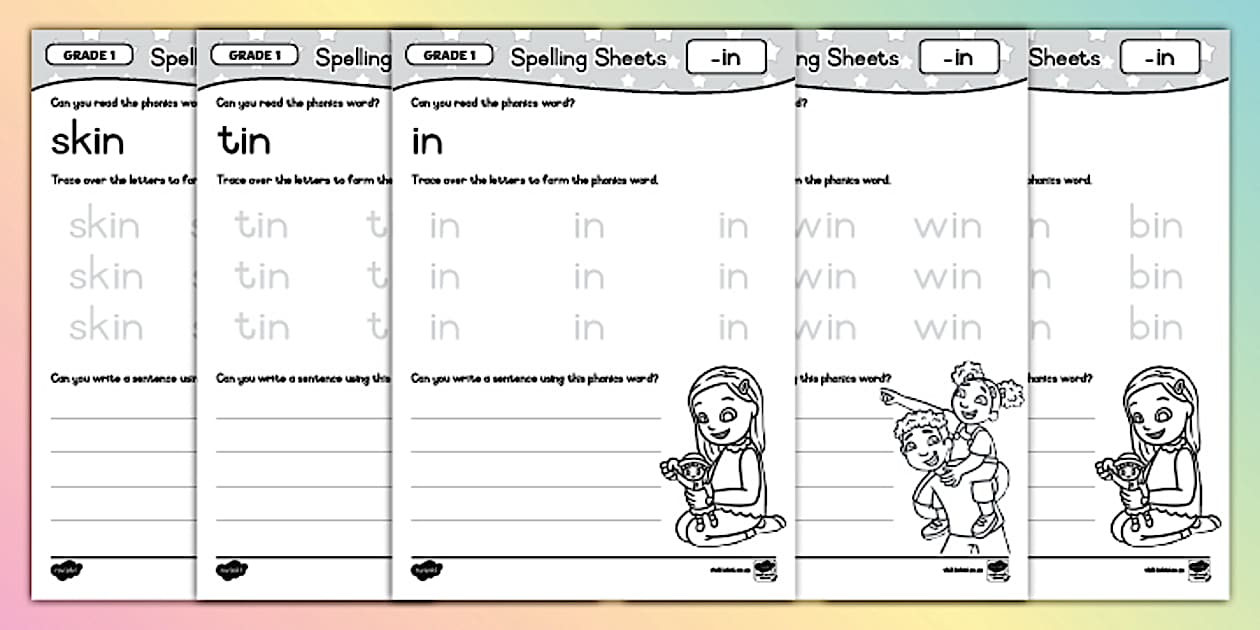 Grade 1 -in Spelling Sheets (teacher made) - Twinkl