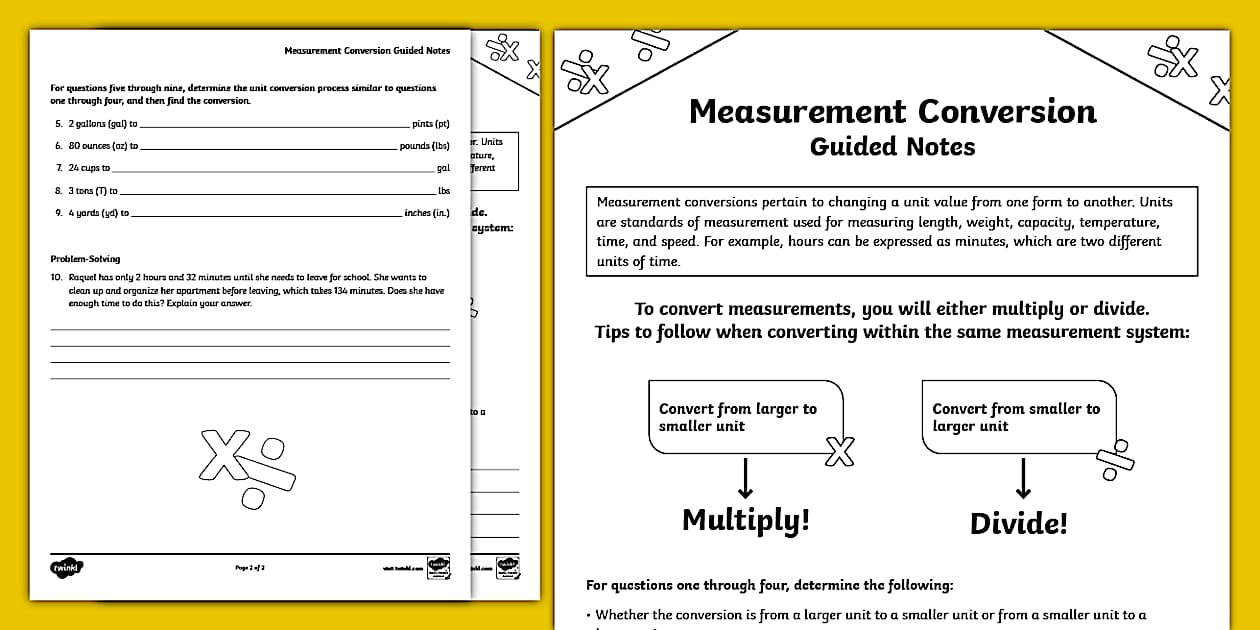 Seventh Grade Measurement Conversion Guided Notes - Twinkl