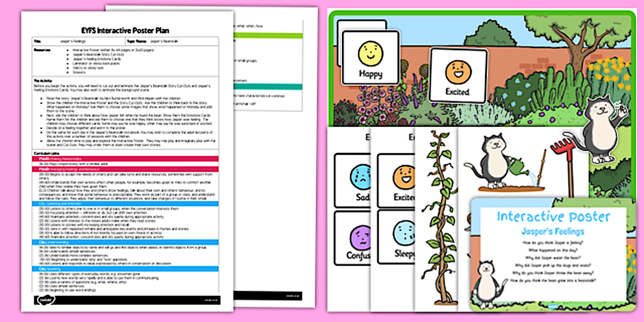 EYFS Jasper's Feelings Interactive Poster Plan and Resource Pack to Support