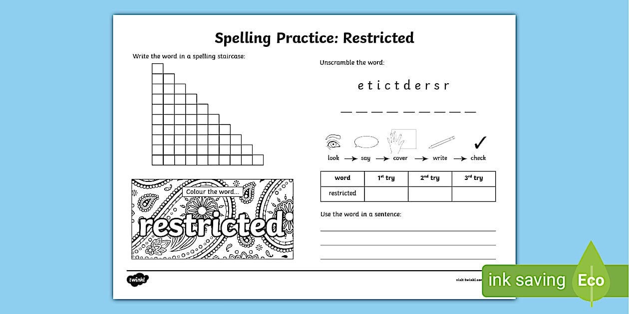 Restricted Spelling Practice Worksheet (teacher made)