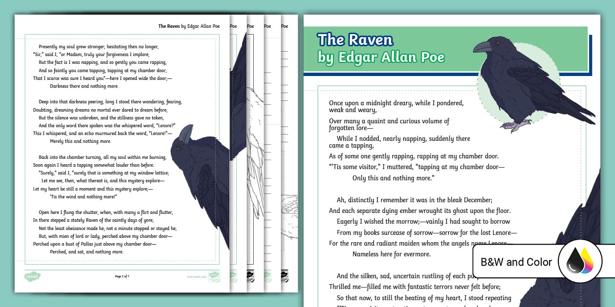The Raven by Edgar Allan Poe Reading Activity for 6th-8th Gr