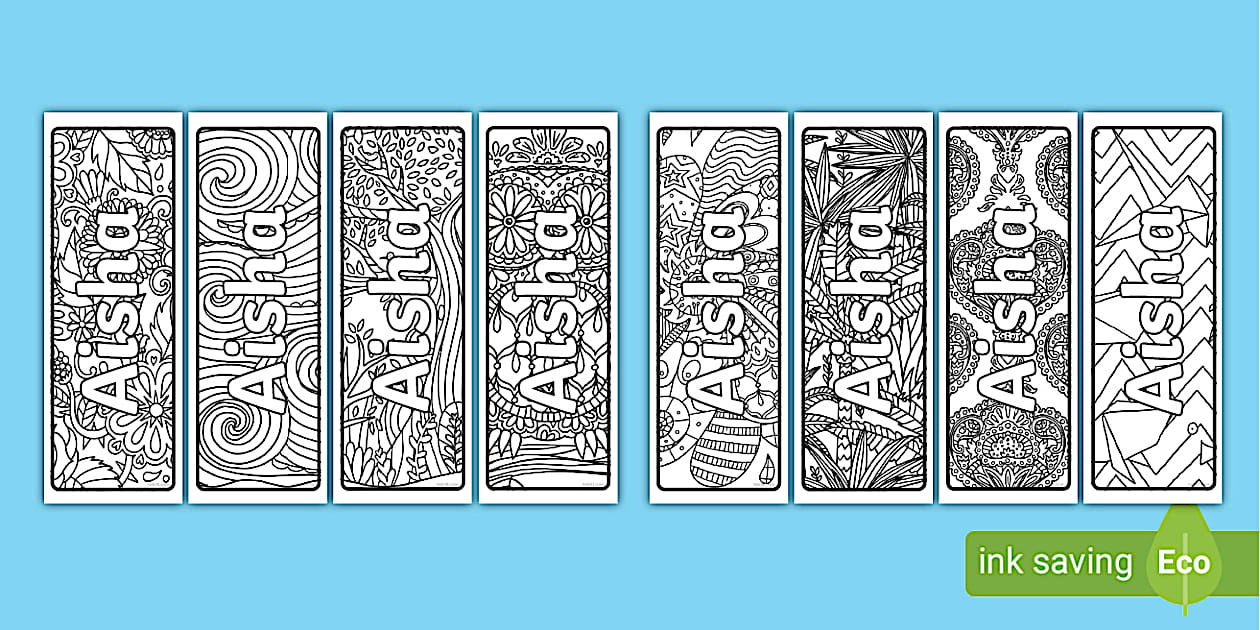 Aisha Mindfulness Name Colouring Bookmarks - Twinkl