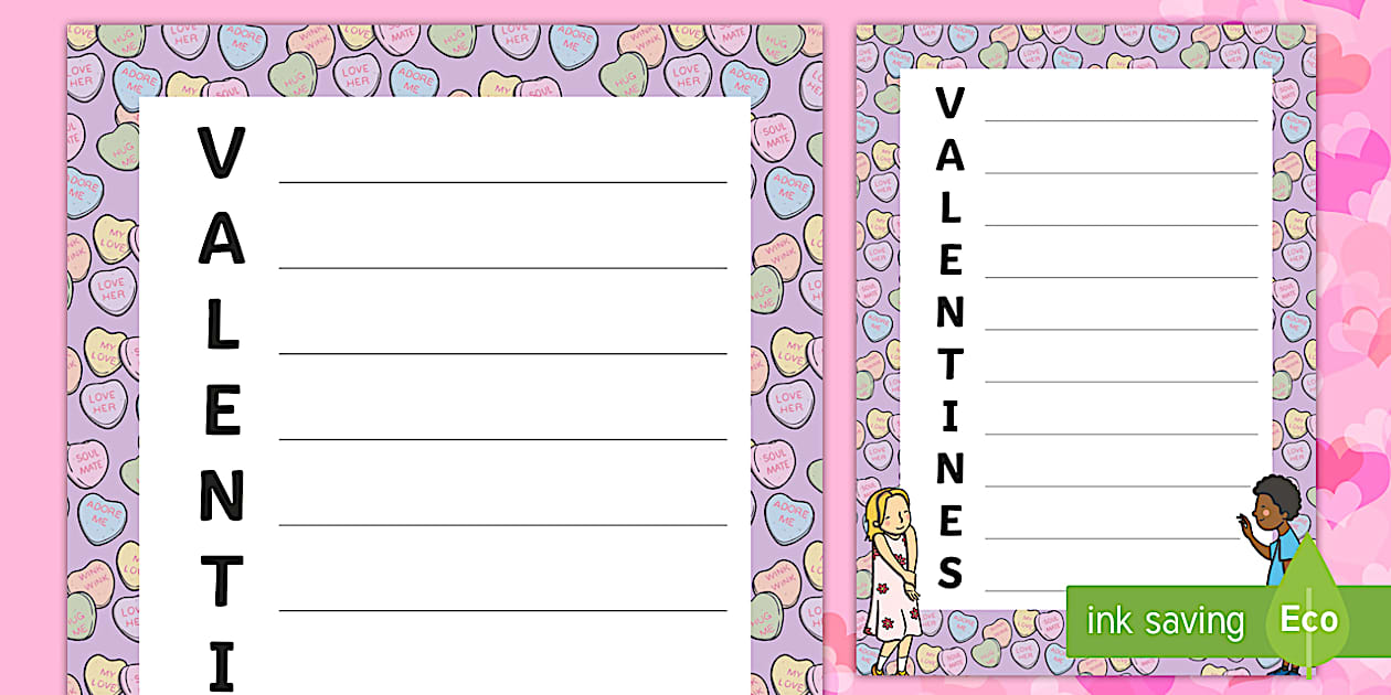 Valentine's Poems for Friends | Acrostic Poem Template