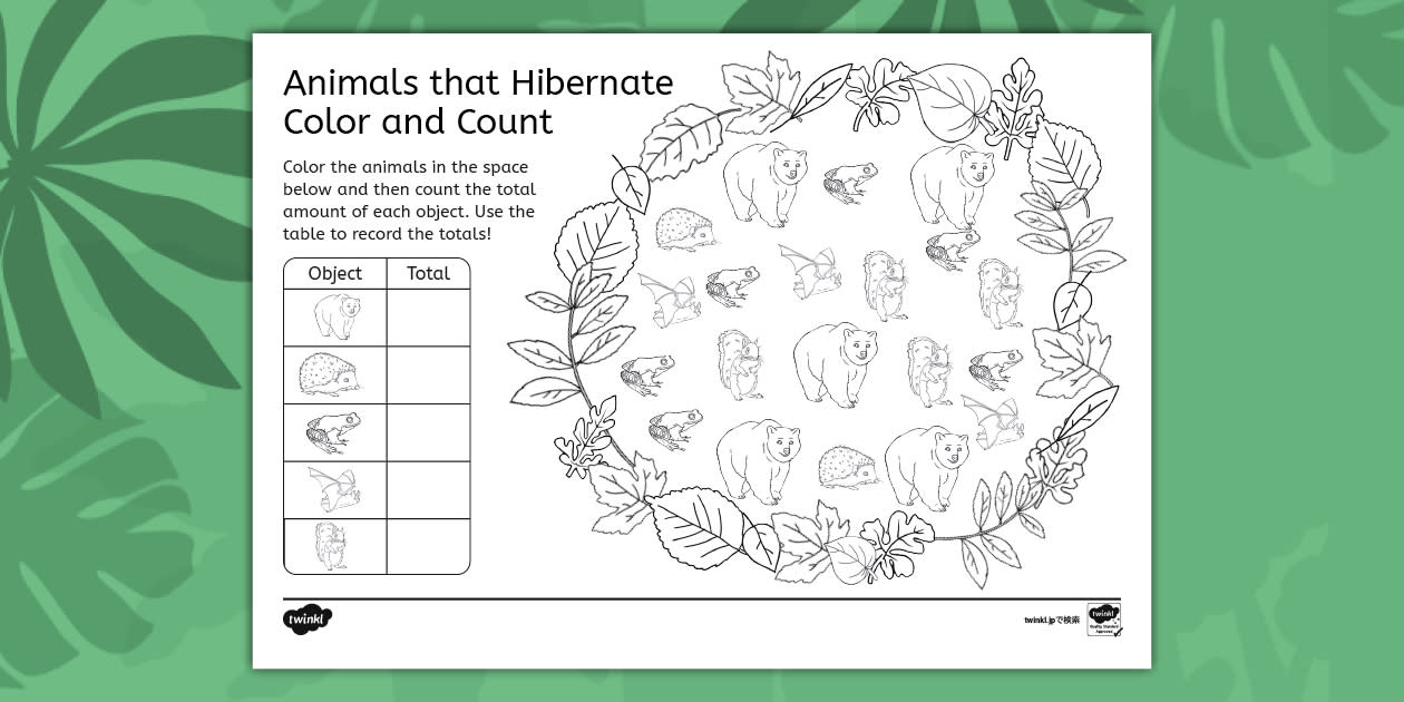 Animals that Hibernate Color and Count Worksheet - Twinkl