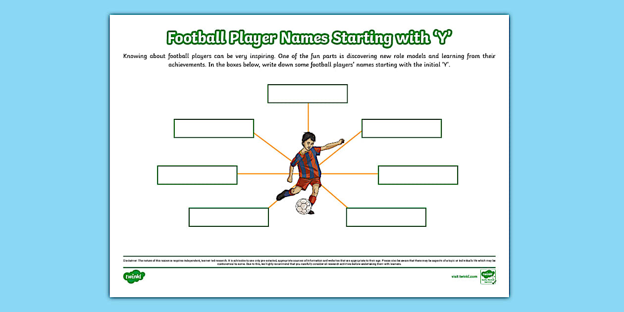 Football Player Names Starting with 'Y' Activity - Twinkl