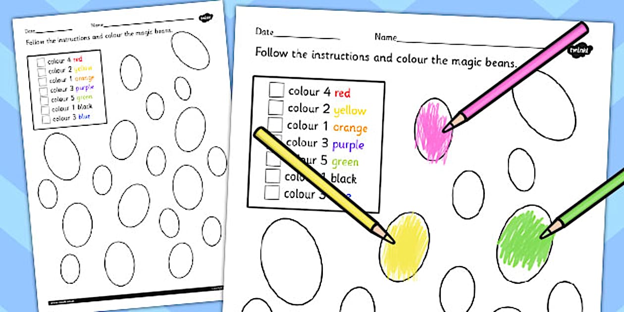Higher Ability Jack and the Beanstalk Bean Counting Instructions Colouring