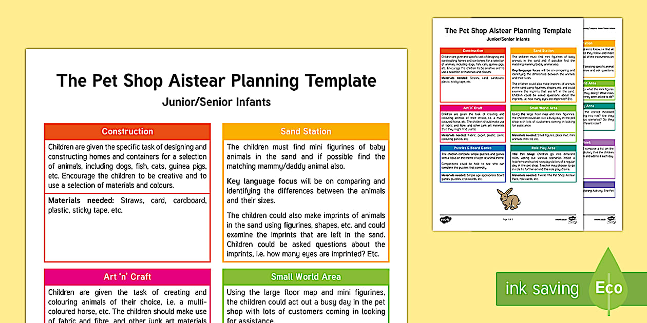 Editable The Pet Shop Aistear Planning Template - Twinkl