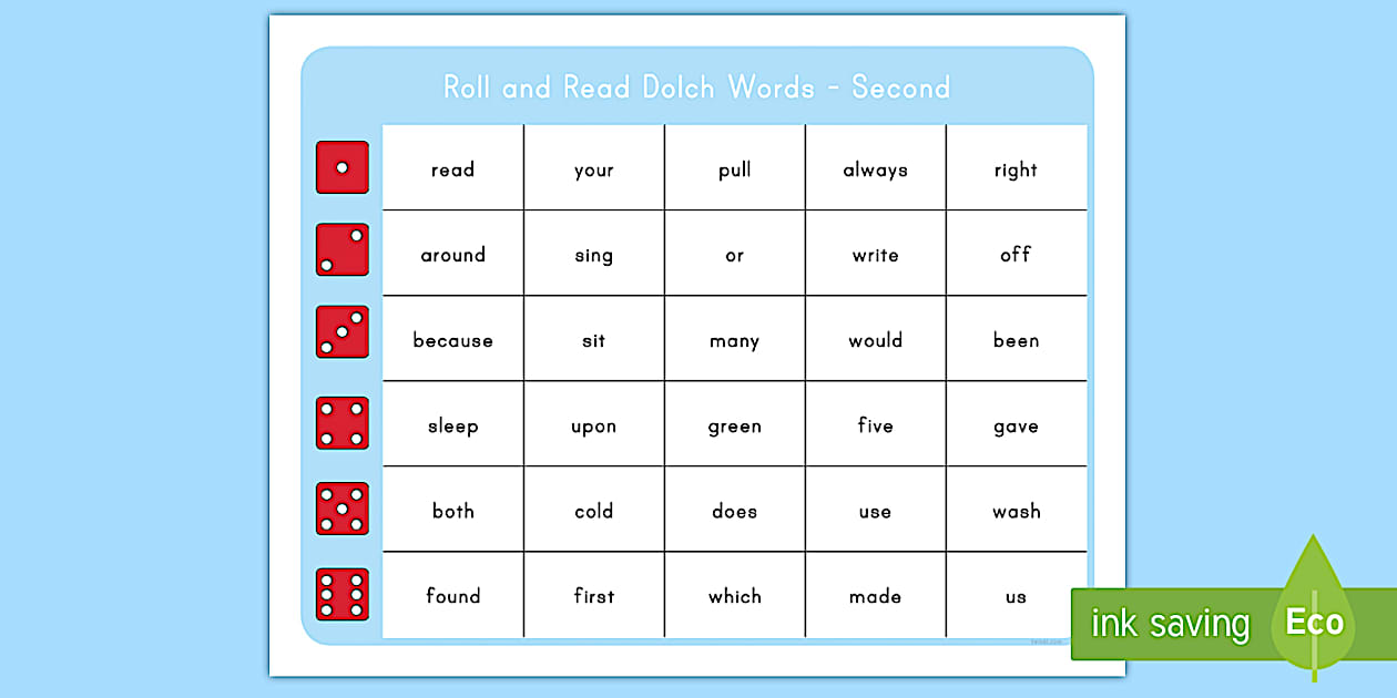 Dolch Word List Second Roll and Read Mat - Twinkl